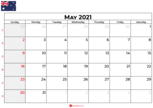 Download Free May 2021 Calendar Australia With Weeks