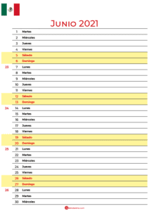 Descargar Gratis Calendario Junio 2021 Mexico