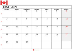 Download Free June 2021 Calendar Canada🇨🇦🇨🇦 With Weeks