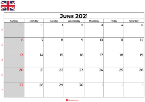 Calendar Of June 2021