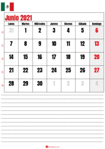 Descargar Gratis Calendario Junio 2021 Mexico