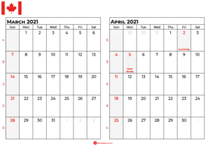 Download Free April 2021 Calendar Canada🇨🇦🇨🇦 With Weeks