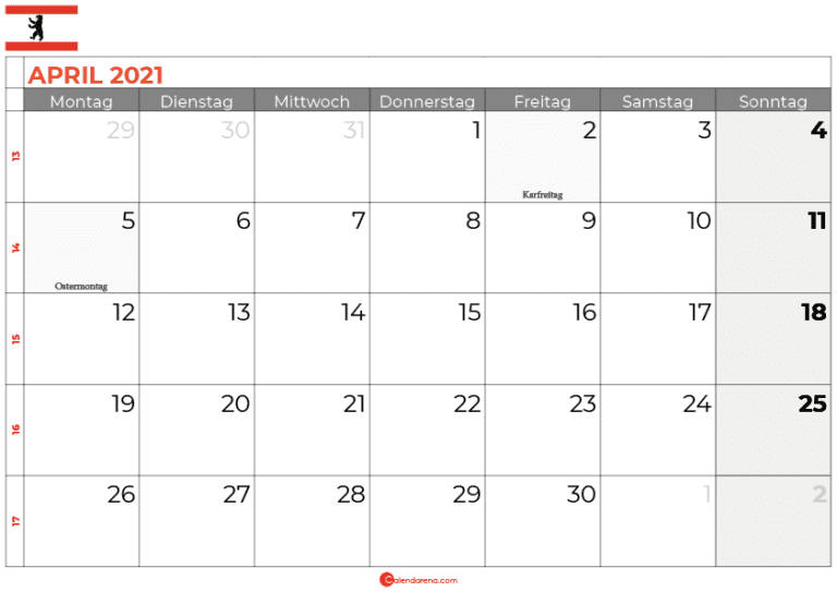 Kalender April 2021 Berlin