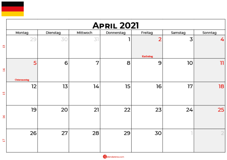 Kalender April 2021 Deutschland
