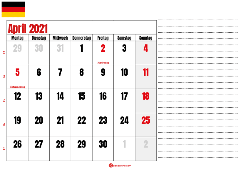 Kalender April 2021 Deutschland