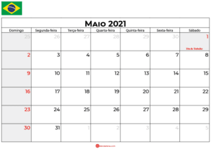 Calendário De Maio De 2021 - Feriados E Datas Comemorativas De Maio De 2021