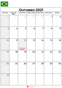 Calendário Outubro 2021 Brasil- Feriados E Datas Comemorativas