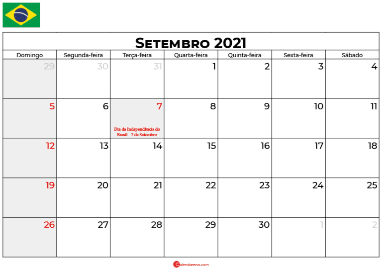 Calendário Setembro 2021 Brasil - Feriados E Datas Comemorativas