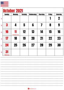 Download Free October 2021 Calendar USA