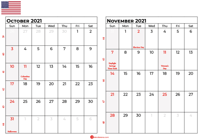 Download Free October 2021 Calendar USA