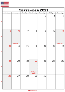 Download Free September 2021 Calendar USA