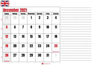 Download Free December 2021 Calendar UK