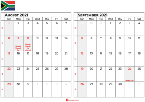 Download Free September 2021 Calendar South Africa