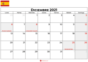 Calendario Diciembre 2021 España Para Imprimir