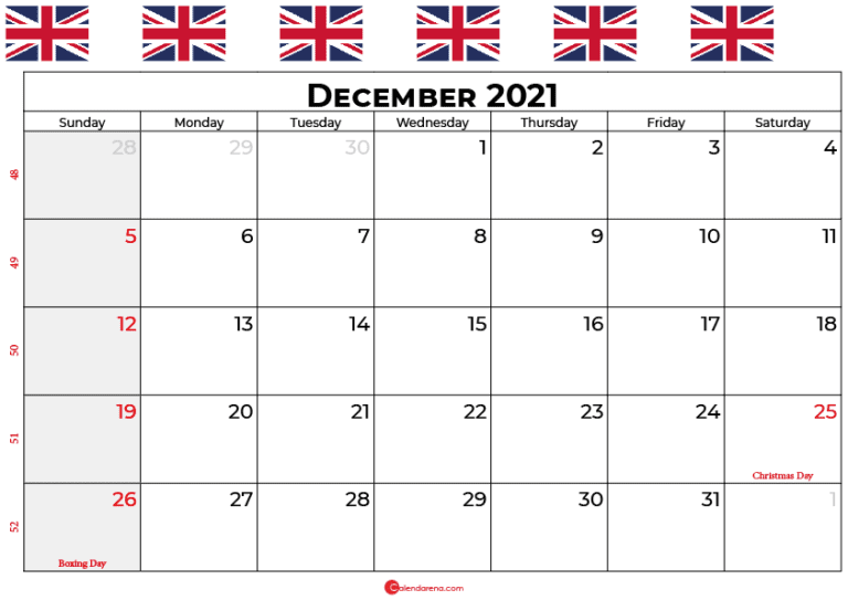 Download Free December 2021 Calendar UK