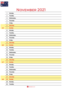 Download Free November 2021 Calendar Australia