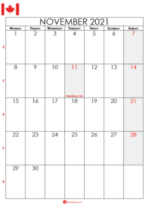 Download Free November 2021 Calendar Canada