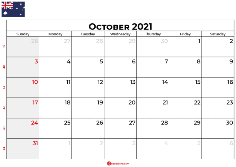 Download Free October 2021 Calendar Australia
