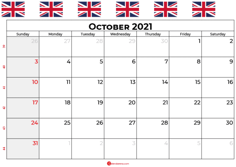 Download Free October 2021 Calendar UK