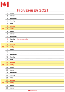 Download Free November 2021 Calendar Canada