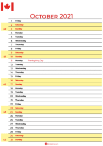 Download Free October 2021 Calendar Canada