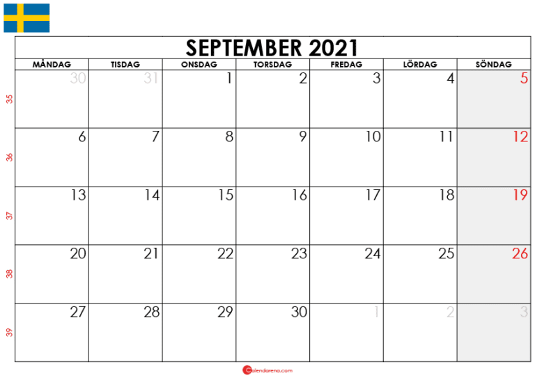 Ladda Ner Gratis Kalender September 2021 Sverige