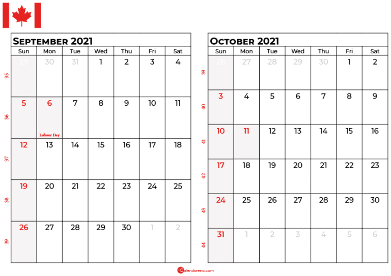 Download Free October 2021 Calendar Canada