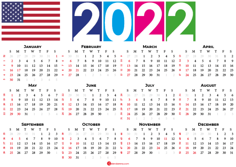 2022 Calendar Usa With Holidays And Weeks Numbers
