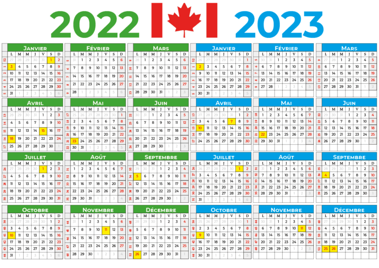 Calendrier 2022 Avec Semaine Québec Canada