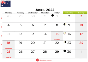 April 2022 Calendar Australia With Holidays