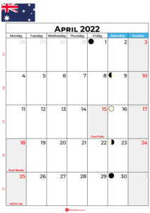 April 2022 Calendar Australia With Holidays