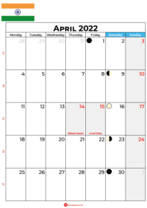 Download Free April 2022 Calendar India With Holidays