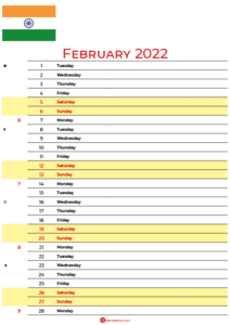 Download Free February 2022 Calendar India With Holidays