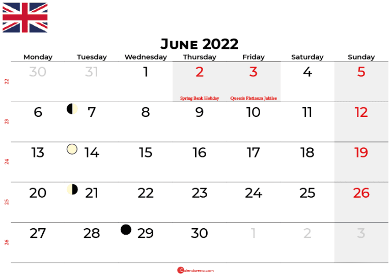 Download Free June 2022 Calendar United Kingdom With Holidays