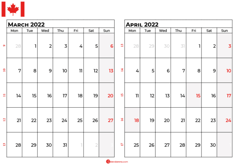 March 2022 Calendar Canada With Holidays