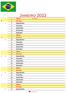 Calendário De Janeiro De 2022 Brasil - Feriados
