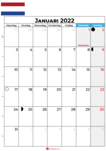 Kalender Januari 2022 In Nederland 🇳🇱