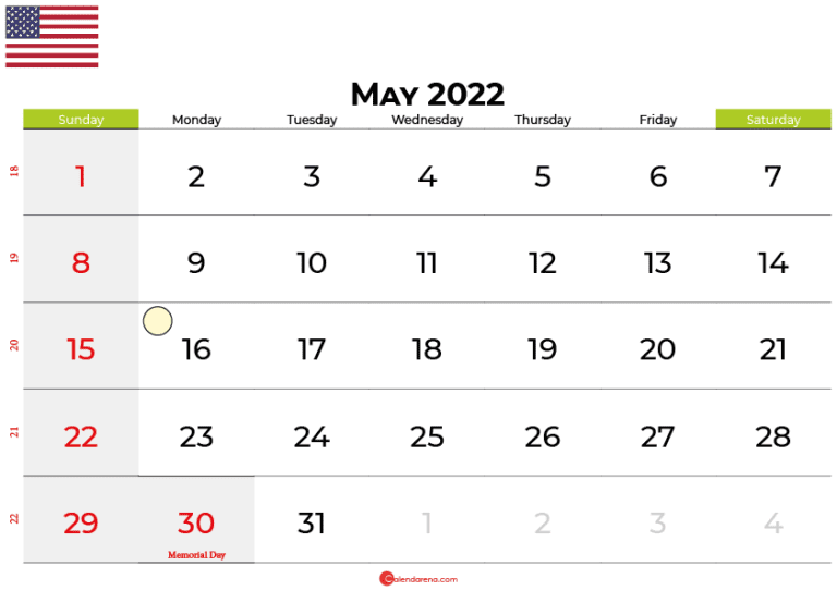 Download Free May 2022 Calendar United States With Holidays