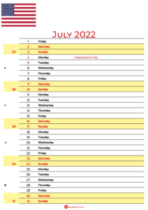 Download Free July 2022 Calendar United States With Holidays