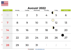 Download Free August 2022 Calendar USA