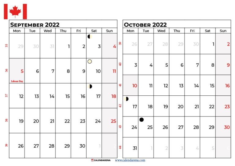 Download Free October 2022 Calendar Canada