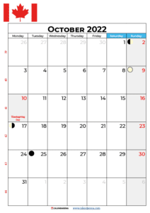 Download Free October 2022 Calendar Canada