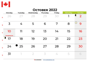 Download Free October 2022 Calendar Canada
