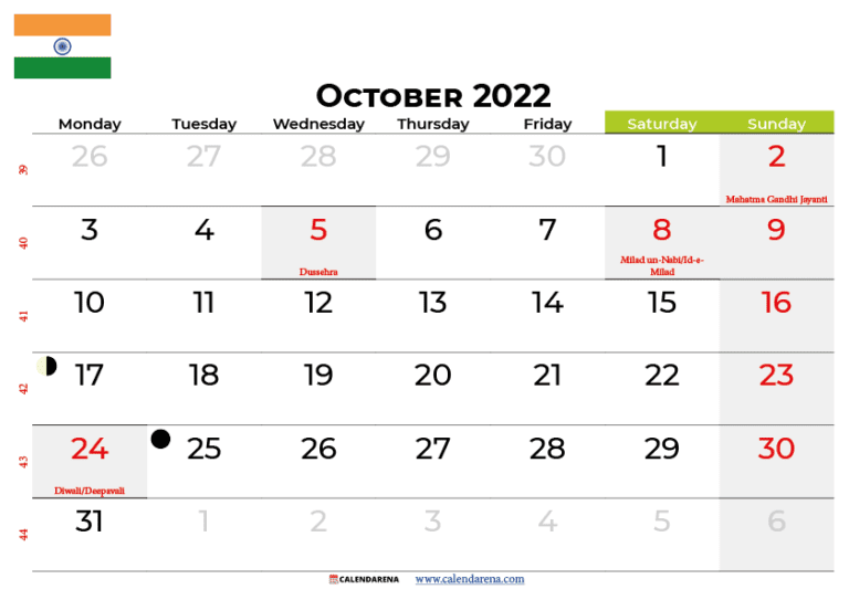 2022 October Calendar