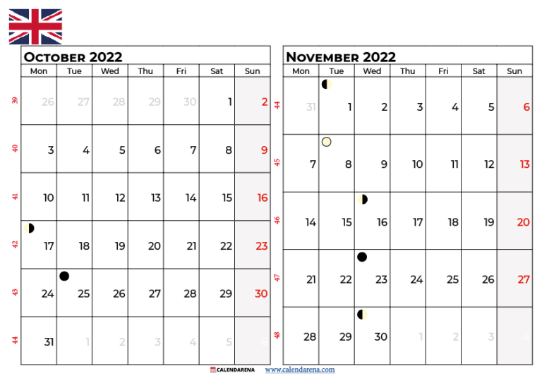 Download Free October 2022 Calendar UK
