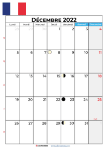 Télécharger Calendrier Décembre 2022 France