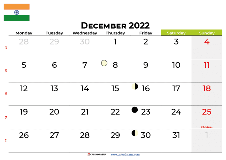 Download Free December 2022 Calendar India