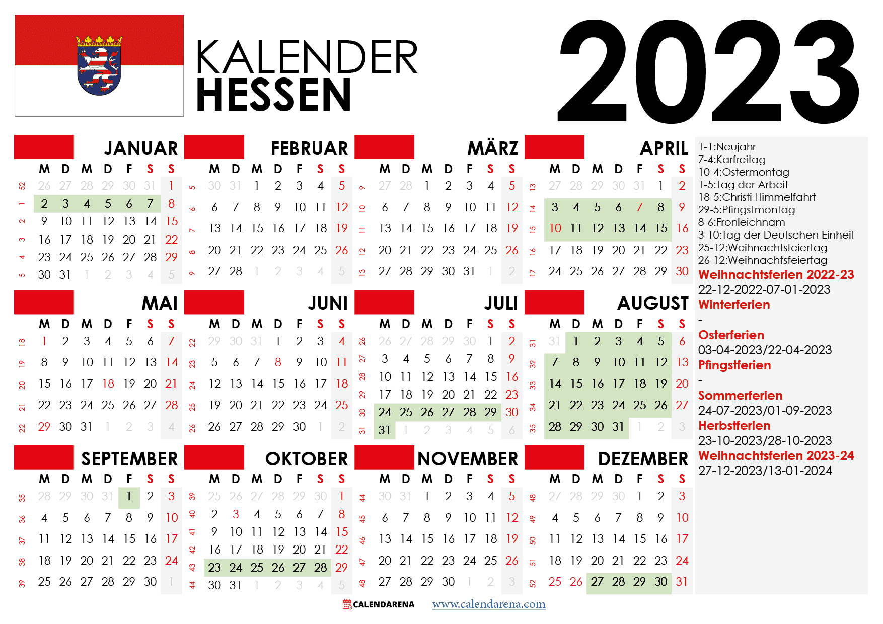 Kalender 2023 Hessen Mit Ferien Feiertage