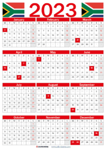 South Africa 2023 Calendar With Holidays Printable
