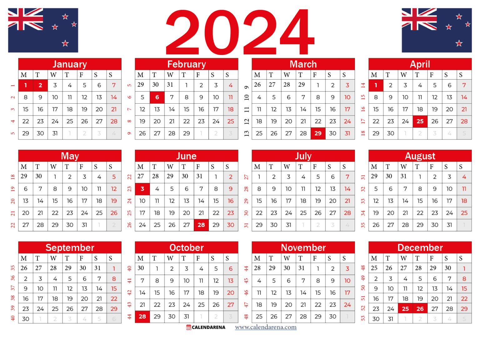 New Zealand 2023 Calendar With Holidays Printable